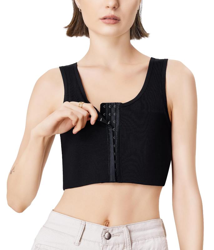 [CtriLady] ナベシャツ 胸潰し さらしブラ 胸を小さく見せるブラトップ タンクトップ レディース スポーツブラ 揺れない 和装ブラジャー 補正下着 ブラジャー1：【フロント中央3列フック】レディース タンクトップのラウンドネックと...