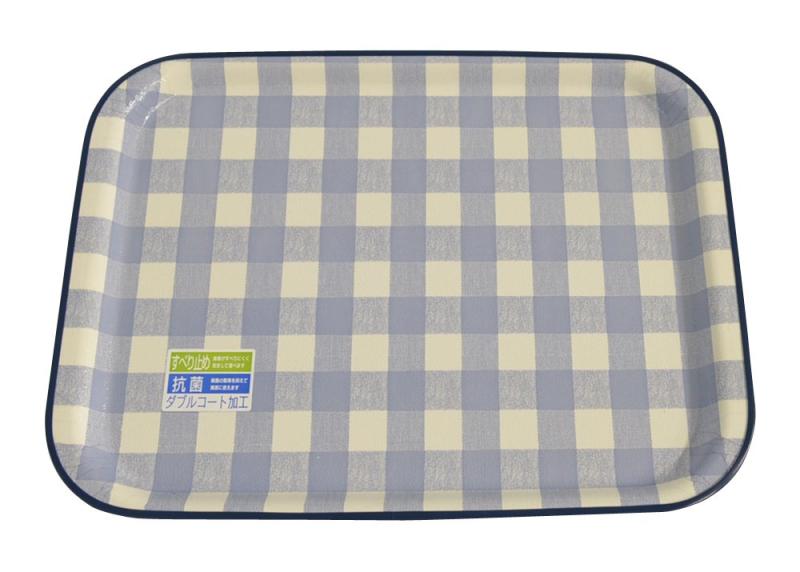 ノンスリップ加工 抗菌トレー ブロッカー柄 長四角 ブルー