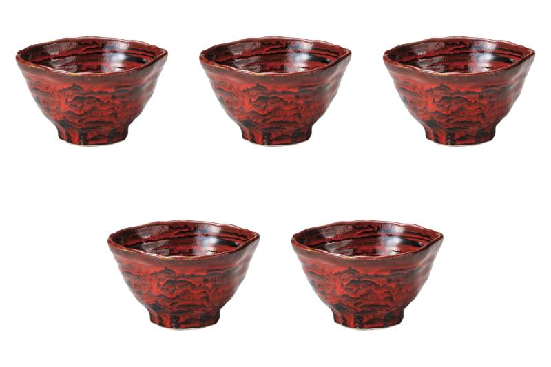5個セット 赤柚子三ツ押5.5丼 [ 16.5×9.3cm ] | 多用丼 セトモノホンポ(Setomonohonpo)各[ 16.5×9.3cm ]