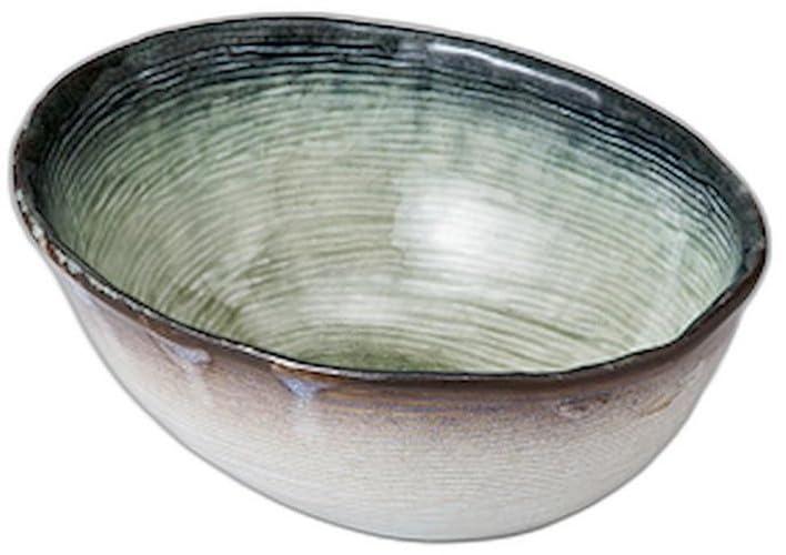 均窯グリーンストライプ楕円鉢 [ 16.5 x 13.3 x 6.5cm ] | 中鉢 セトモノホンポ(Setomonohonpo)[ 16.5 x 13.3 x 6.5cm ]