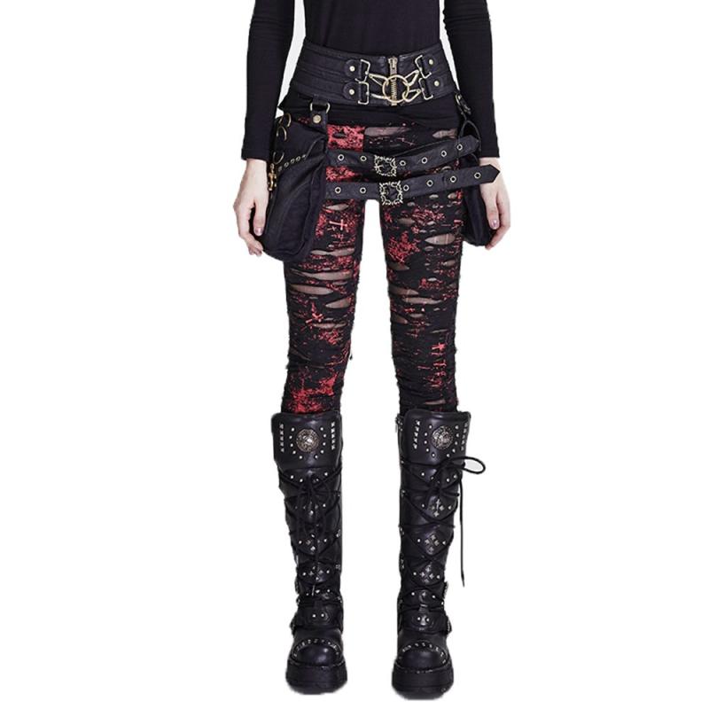 レディース 秋冬 ゴシック 壊れ メッシュレギンス パンツ スチームパンク 黒 赤 穴破れたレギンス ロングパンツ (L, 赤)素材構成: 100% ポリエステル100％真新しい高品質ポリエステル100％春、秋、冬に最適で、ジーンズやレギン...