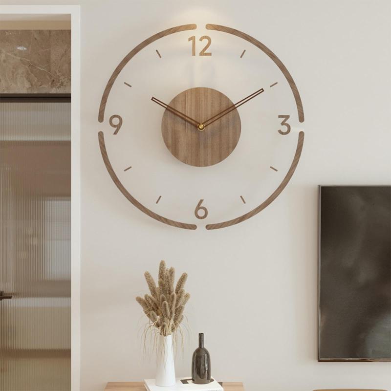 壁掛け時計 木製 おしゃれ オシャレ 静音 北欧モダン 非電波時計 掛け時計 壁掛け 見やすい 長時間航続 かわいい 円形 キャンパスウォールクロック アラビア数字 丸型 部屋飾り インテリア 【透明板と天然木のデザイン】透明度の高い板に天...