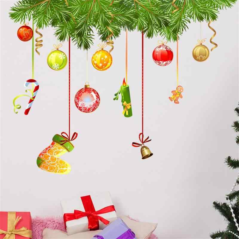 NAIZANG クリスマス 壁 シール ウォールステッカー おしゃれ はがせる クリスマスボール 吊り飾り 天井 装飾 ウォールシール 雪の結晶 松の木 緑の植物 壁 飾り ウォールすてっかー 壁にはる b
