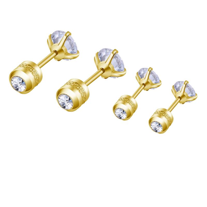 ピアス レディース サージカルステンレス 金属アレルギー対応 ファーストピアス セカンドピアス ネジ式 シンプル 両耳 4個セット