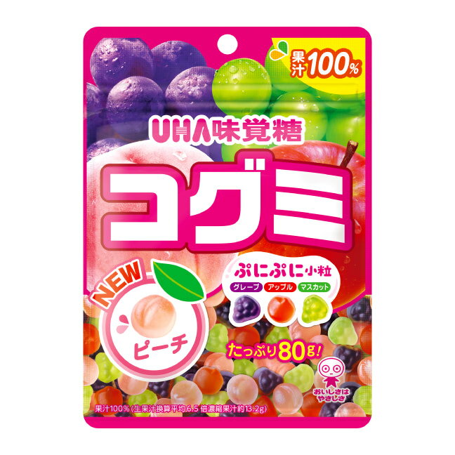 内容量：1袋80g×10袋 果汁100％！ ぷにぷに小粒フルーツアソートグミ！ 新味「ピーチ」が登場 人気のピーチ味が仲間入りしました。 1粒ずつ食べてもおいしい、他の味と一緒にミックスして食べてもおいしい、フルーティな味わいです。　 果汁...