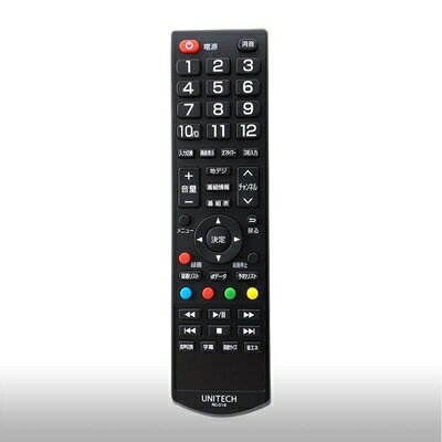 【商品名】ユニテク RC-018 【純正品】液晶テレビ用 リモコン UNITECH（中古品）中古品の特性上、外箱,取り扱い説明書等は基本的には付属いたしません（付属しているものもございます）。商品として問題があるものではございません、動作い...