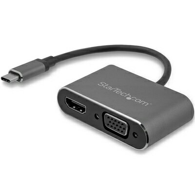 【商品名】StarTech.com USB-C - VGA/HDMI変換ディスプレイアダプタ 2-in-1 USB Type-Cマルチアダプター 4K/30Hz アルミケース スペースグレー CDP2HDVGA（中古品）中古品の特性上、外箱...