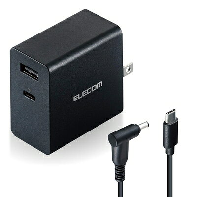 【商品名】エレコム ノートPC用ACアダプター PD対応 52.5W Type-C1ポート USB-Aメス1ポート GaN(窒化ガリウム) C-丸型コネクタケーブル付属 2m ブラック ACDC-PD10525BK（中古品）中古品の特性上、...