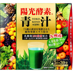 商品説明・仕様 4種類の九州産野菜(大麦若葉・ケール・明日葉・ゴーヤ)と植物発酵エキス、乳酸菌を配合した青汁です。 ●乳酸菌100億個配合。(1袋：3gあたり／製造時配合菌数) ●香料・着色料無添加。 ●粉末タイプ・スティックパック。 【お...