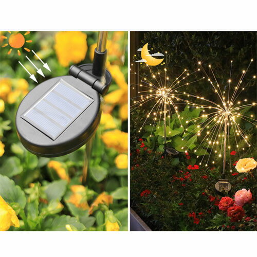 ◇商品　Info 素材：ソーラー 駆動 ・プラスチック 高さ66cm　電球60灯　先端の部分35cmはワイヤーなので形を変えることができます　点滅　点灯 モードあり スイッチON時に太陽を照射（6-8時間程度）すると自動的に夜間点灯します（...