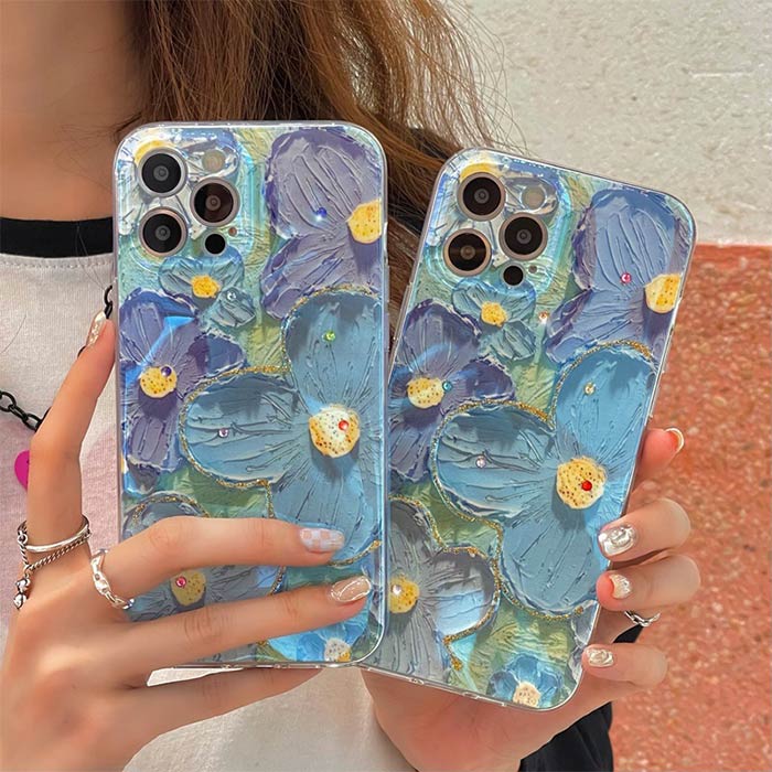 iPhone16ケース iPhone15ケース iPhoneケース フラワー 総柄 絵 ブルー イエロー おしゃれ 韓国 iphone スマホ 携帯 ケース iPhone13 iPhone12 iPhone14 iPhone15 ケース カ...