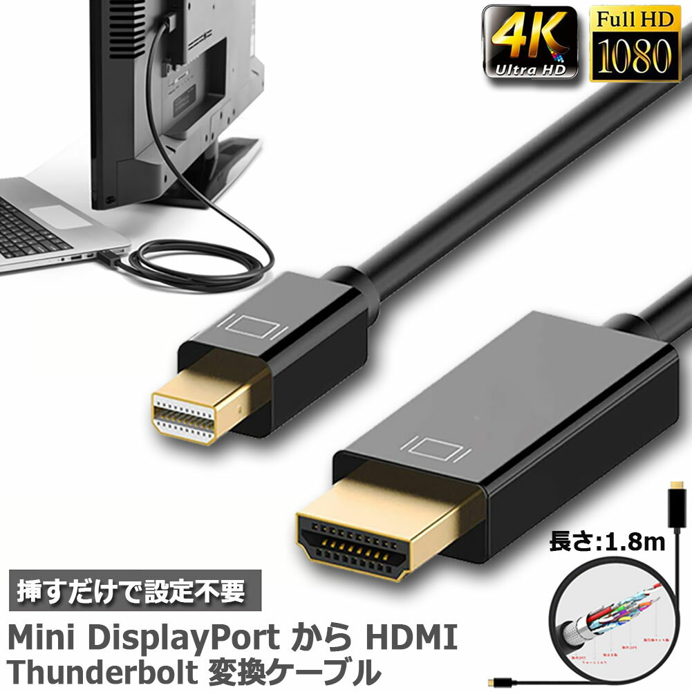 Mini DP to HDMIはミニ ディスプレーポート/サンダーボルト付くのパソコンがHDMIインターフェース付のHDTV、モニター、プロジェクターと接続して、ムービーやゲーム等を楽しめるものです対応機種：Apple MacBook, M...