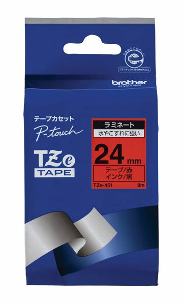 ●ピータッチテープ／ブラザーテープ ●TZE-451　ラベル幅24mm　黒文字　赤ラベル　長さ：8m ◇対応機種◇ PT-D600、PT-18R、PT-18N、PT-9700PC、PT-P700、PT-P750W