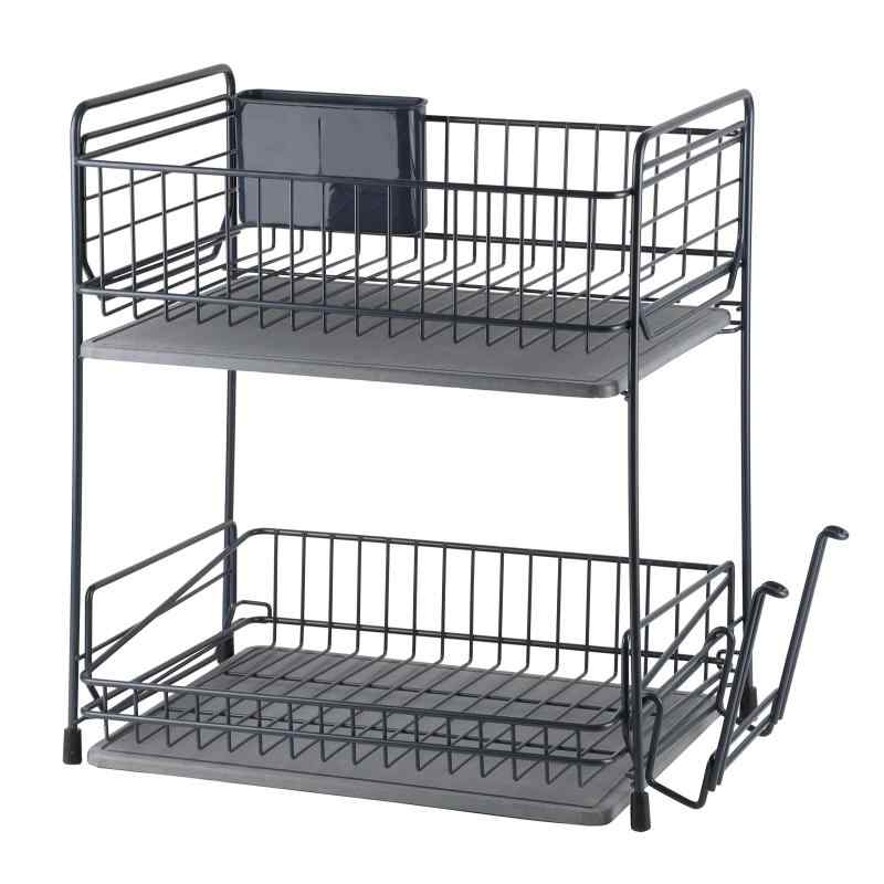 パール金属 食器 鉄 水切り かご バスケット 2段 ダークグレー 珪藻土トレー付 AZ-5512製品サイズ:(約)幅35×奥行28×高さ40cm(水切りポケット・まな板受け含まず)製品重量:(約)3.7kg素材・材質:本体・まな板受け/鉄...
