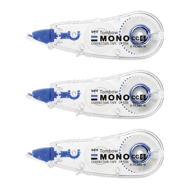 トンボ鉛筆 修正テープ 6mm MONO モノCC (ミニサイズ・高密着テープ) 使い切りタイプ 6m 3個 KCB-327 (CT-CC6×3)サイズ:6mm幅(3個)色:ブルー材質:樹脂紙面の凹凸は微妙な手ブレを吸収し、テープと紙面を密...