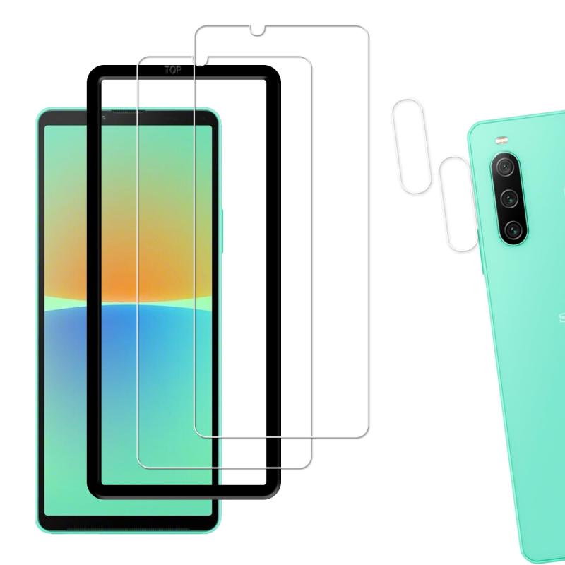 【2+2枚セット】ガイド枠付き KPNS 日本素材製 強化ガラス Xperia 10 IV 5G SO-52C SOG07 第4世代 用 ガラスフィルム カメラフィルム カバー 保護フィルム【対応機種】Xperia 10 IV 5G SO-...