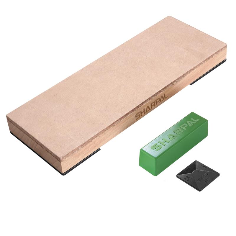 SHARPAL 204N 包丁セット レザーホーニング革砥＋57g 青棒（鏡面超仕上げ用研磨剤 ） バフ用研磨剤 全革面ナイフ研ぎ器 レザークラフト皮砥石 角度固定ホルダー付き （長さ200mm x 幅75mm）(革砥かみそりなど鋭いエッジ...