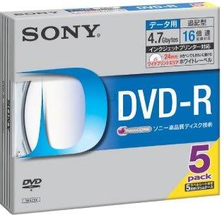 Sony DVD-R 4.7GB データ用 16倍速対応 ホワイトプリンタブル 5枚パック 5DMR47HPSH入数：5著作権保護：非対応規格：DVDメディア-R / 容量(GB)：4種類：PC用 / 記録面：片面1層 / 16倍速盤面印刷...