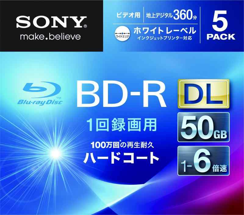 SONY ビデオ用BD-R 追記型 片面2層50GB 6倍速 ホワイトプリンタブル 5枚パック 5BNR2VGPS6規格:-R / 容量(GB):50種類:AV用 / 記録面:片面2層 / 6倍速入数:5盤面印刷:可 / 印刷面:ワイド著作...