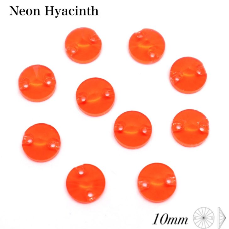 【ネオンヒヤシンス　丸型10mm　10粒　】　ガラスビジュー　ガラスストーン　高輝度ビジュー　ソーオン　ソーオンビジュー　丸型　衣装パーツ　縫い付けビジュー　ソーオンストーン ☆ネオンソーオンガラスビジュー☆ ネオン丸型【10粒】 ガラスビ...