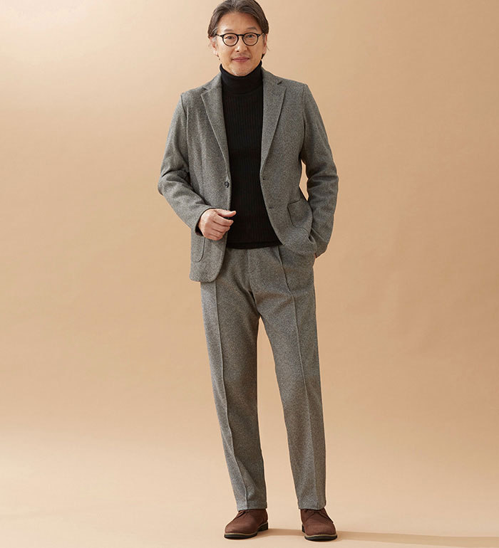 ブランド：メンズライフ＜ジャケット＞■ 品質／ポリエステル100％＜パンツ＞■ 品質／ポリエステル100％● 仕様／ボトムウエスト：後ゴム使い、前ファスナー付、調節ヒモ付■洗濯機洗いOKラクに決まる上品ツイード調のセットアップ。色：グレンチ...