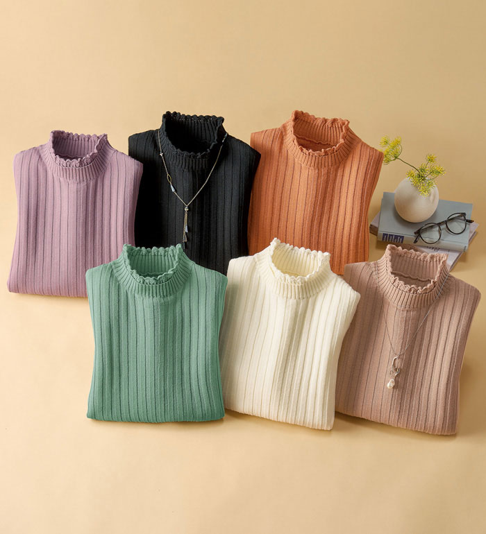 ブランド：Belluna■ 品質／アクリル85％・毛15％■洗濯機洗いOKお顔まわり華やぐ可愛らしいフリル衿。春スタイルを彩る豊富なカラー！フリル付のハイネックで首元をフェミニンにカバー。ウール入りなのにお家で洗えて毎日大活躍！◎ウール入り...
