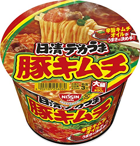 ポークベースのスープに、キムチのクセになる味わいが特長の辛旨キムチオイルがうまさの決め手の、豚キムチラーメン。麺はスープとよく絡む、噛み応えを追求した中太ちぢれ麺。大盛り麺90gで食べ応え抜群。 1 フタを半分まではがし、粉末スープ・調味オ...