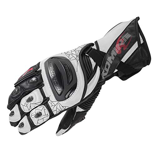 拳にチタニウムプロテクターを装備した保護性能と操作性に優れたレーシンググローブ。手首にはグローブと手の一体感を高めるサブベルトとダブルベルクロカフを装備。