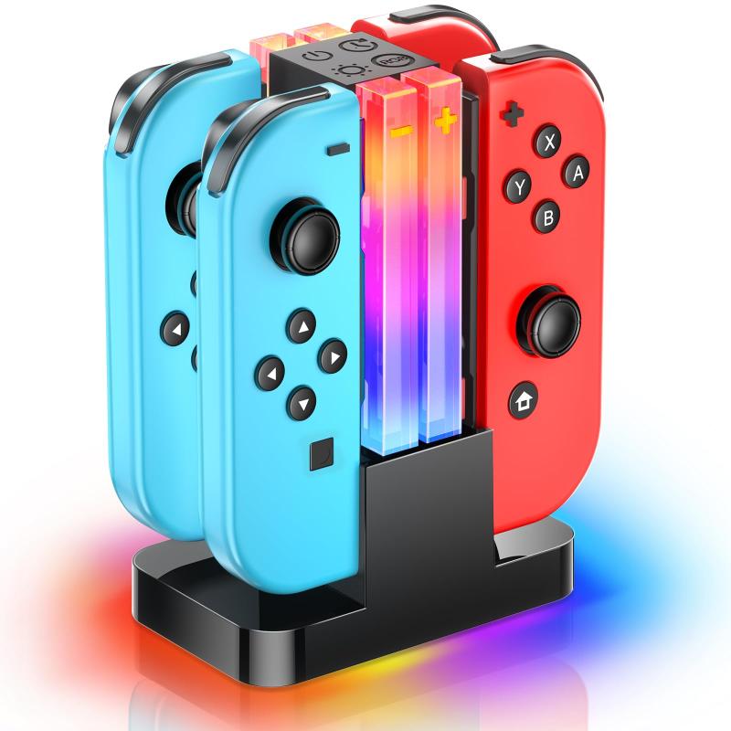 【2024年NEWモデル】Wenocally Switch &amp; Switch 有機EL ジョイコン 充電器スタンド RGBライト 6 ジョイコン switch 切替 タイミング機能付き 過充電防止 USB-C ケーブル付属 will...