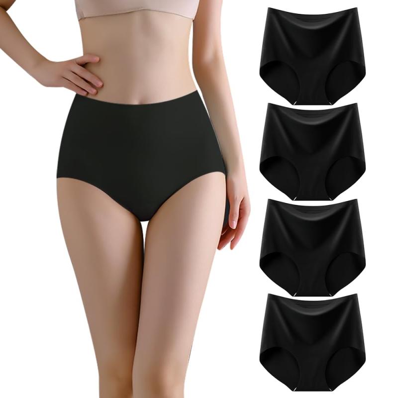 [BaiFuFen] ショーツ レディース 下着 シームレスショーツ 深ばき 女性用 パンツ 下着 柔らか 高通気性と伸縮性 4枚組【上質の生地】伸縮性のあるストレッチ素材を使用、快適な履き心地。柔らかな生地、快適な履き心地。開放感があり、...