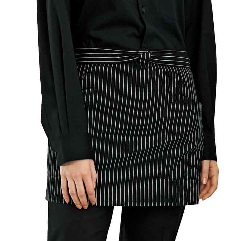 アルべ ショートエプロン 腰下 ストライプ シンプル ポケット付 飲食 カフェ レストラン 制服 T7933 C-10 ブラック大人の印象を与えるストライプでコーディネートを引き締める、ストライプ柄ショートエプロン。汚れが目立ちにくいので、...