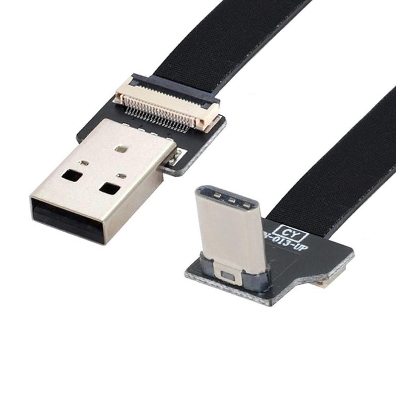 chenyang USB C フラットケーブル USB 2.0 オス - USB C オス 90度アップ アングルリボン フレックス 延長ケーブル アダプター 0.2Mケーブルの長さ: 20cm。ケーブルとコネクターは別々に出荷します。 ご...