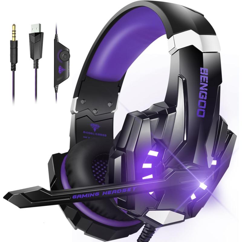 BENGOO ゲーミングヘッドセット PS5 ヘッドセット ノイズキャンセリング マイク付き【優れた互換性】「アメリカで人気を誇るBENGOOヘッドセット未 体験の方もぜひお試しください」セットアップが簡単なため、購入 後すぐにゲームや音楽...