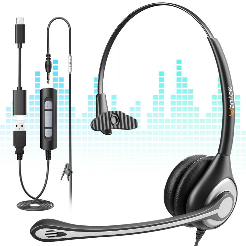 Wantekヘッドセット3.5mm TypeC USB ノイズキャンセリングマイク付きとオンライン有線制御PC用ヘッドホン Web会議、Skype、オフィス、在宅勤務、業務用、リモートワーク、コールセンターに適用 素敵。