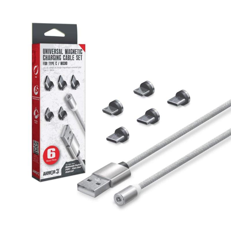 Armor3™ マグネット式充電ケーブルセット（USB Type-C &amp; Micro USB） – 6ピース - Variation P