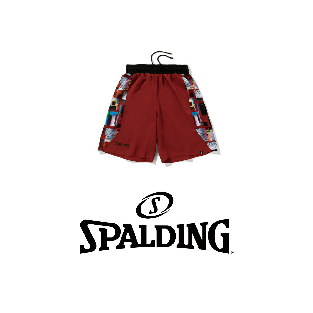 SPALDING SMP23119　布帛パンツ デジタル コラージュ サイド ●素材：ポリエステル100％ ●サイズ展開：L ●カラー展開：フィグ ●バスケットボールシーンのデジタルなグラフィックをコラージュしたパターンをサイドで切り替えた...