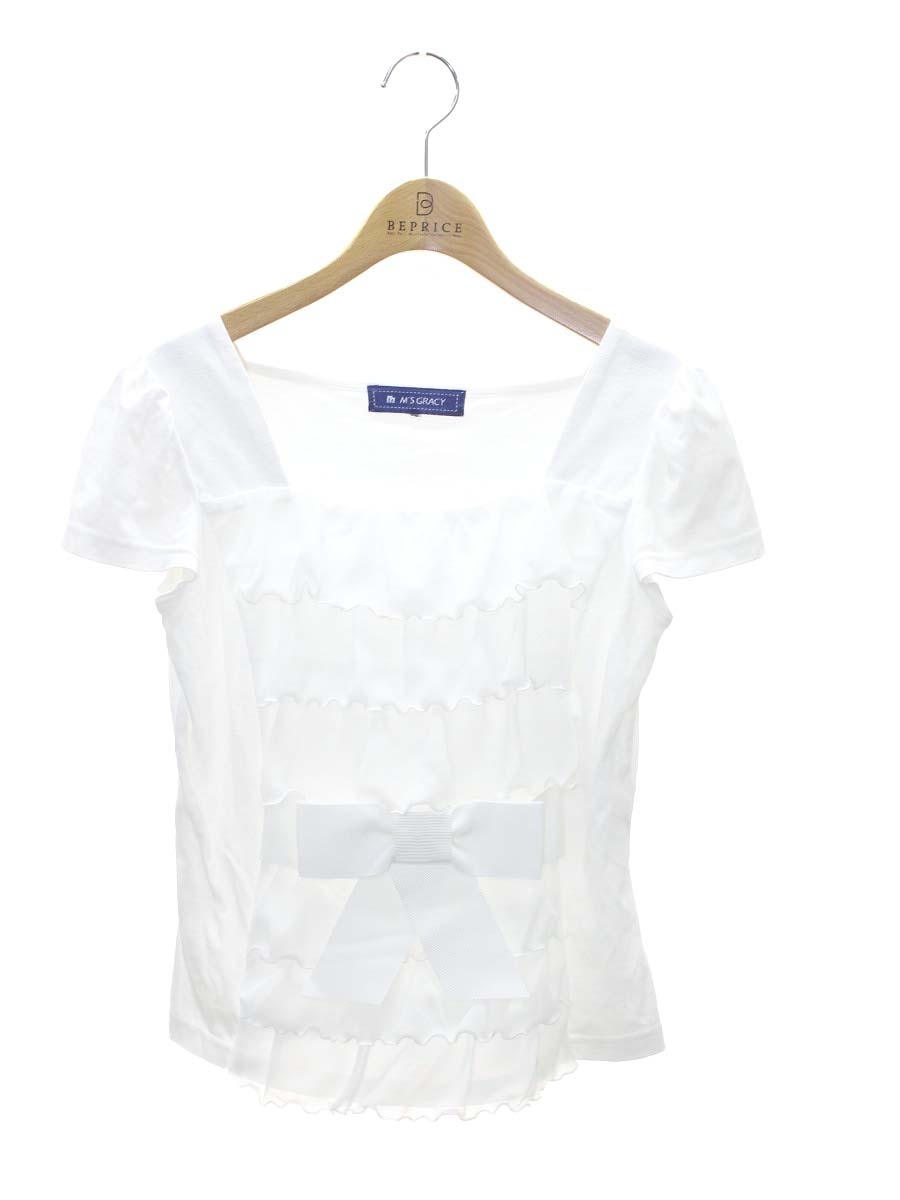 管理番号 IT8ZSE41F7RC ブランド エムズグレイシー カテゴリー Tシャツ/カットソー 性別タイプ レディース カラー ホワイト系 表記サイズ 38 実寸サイズ 総丈: 約52cm 肩幅: 約33cm 身幅: 約39cm 袖丈: ...