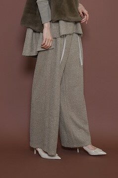 CYAN TOKYO シアン シアントウキョウ　シャーリングウエストフリンジワイド　型番507413 2025AW2 【カラー】 アイボリーグレージュブラウンブラック 【サイズ】 36サイズ総丈97ウエスト63（最大87）ヒップ106股下6...