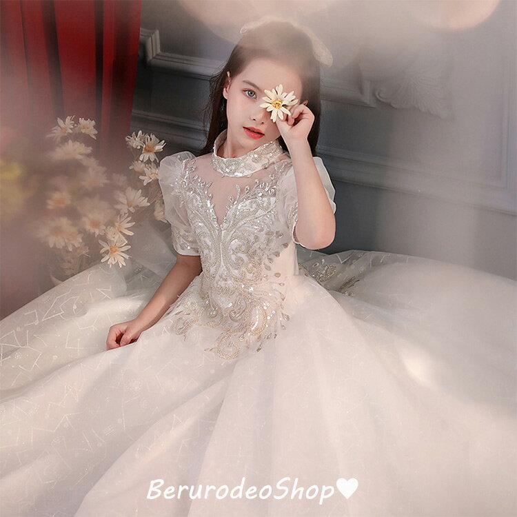 素材 ポリエステル、チュール、スパンコール、ビーズ デザイン ファスナー カラー ホワイト サイズ 100　バスト56　ウエスト52 110　バスト60　ウエスト56 120　バスト64　ウエスト60 130　バスト68　ウエスト64 14...