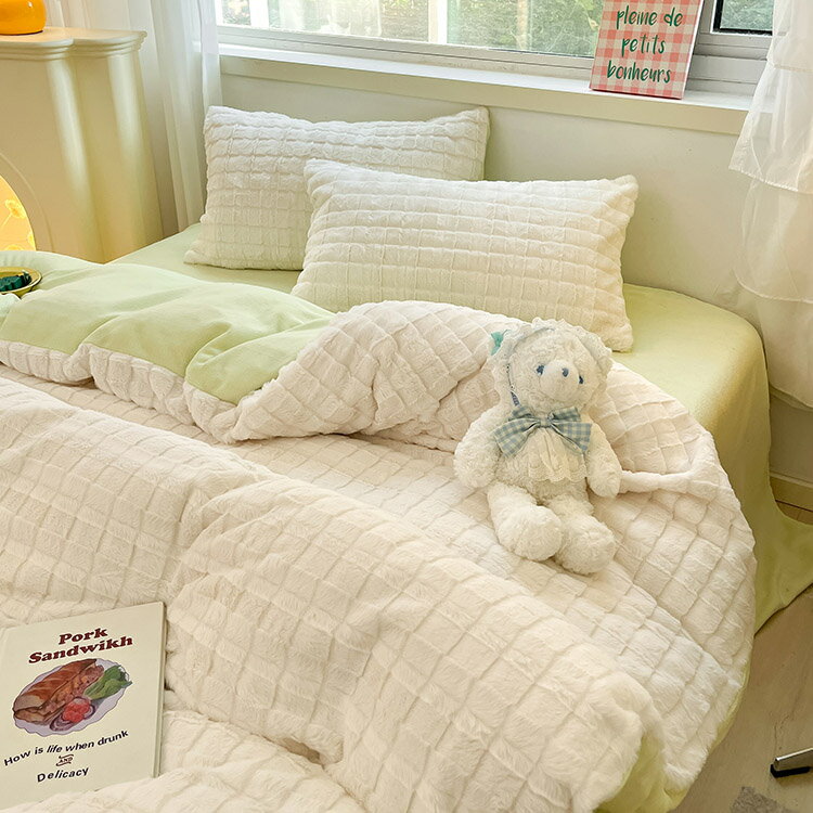 商品情報 素材 フランネルなど カラー A（白＆ピンク） B（ピンク） C（グリーン） D（白＆キャメル） E（グレー） F（キャメル） G（ブルー） H（白＆グリーン） サイズ 1.5mサイズ用（4点セット） 1点布団カバー：200*23...