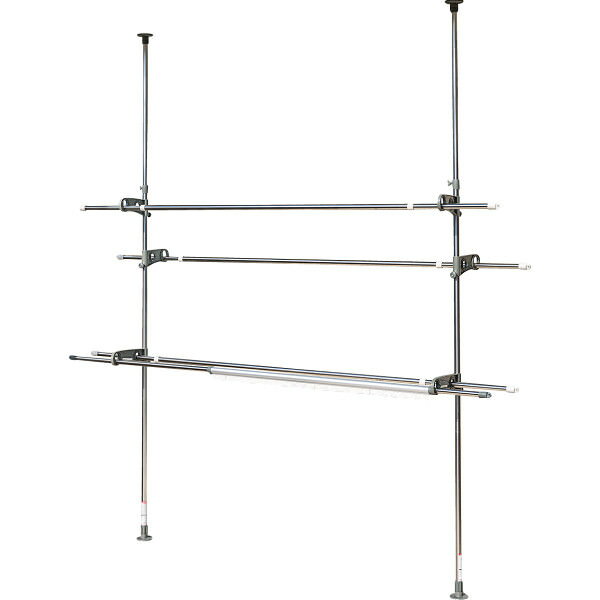 ●バネの力で天井・床に圧着取付け取付け高さ3mまで対応。専用竿受けの調整範囲は180cmまで専用竿受けは、片側・両側どちらでも使用可能です。 ■商品情報 ◇ブランド ◇サイズ ●現品約9×51×205〜300cm・本体重量＝約3kg ◇材質...