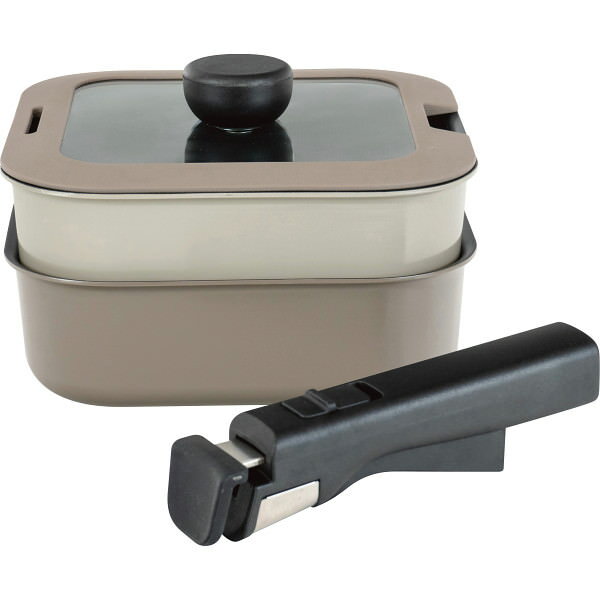 ●調理も収納もコンパクトに。スタッキングできる角型の着脱フライパンセットです。 ■商品情報 ◇ブランド ◇サイズ ●現品(角型フライパン18cm)約19.5×19.5×6cm・本体重量＝約380g、(角型鍋18cm)約19.5×19.5×8...