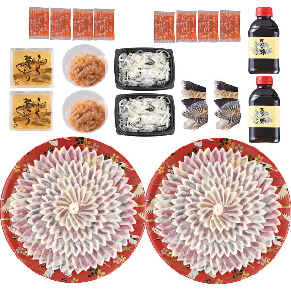 ●とらふくを1枚1枚丁寧に盛り付けました。とらふくの上品な味わいと食感をオリジナルポン酢でお楽しみください。 ■商品情報 ◇ブランド ◇サイズ ◇材質 ◇内容 ●とらふぐ刺身(33cm皿)160g×2、とらふぐ皮100g×2、とらふぐ塩辛6...