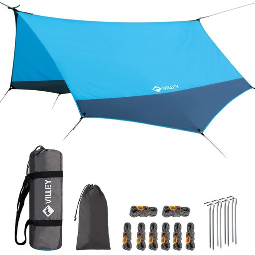 【製品仕様】4~6人用タープ;重量:1.58kg;使用サイズ:350*400cm、収納サイズ:12.3*12.3*42.3cm;材質:210D撥水生地;耐水圧:1500mm;付属品:タープ本体*1、ペグ*8、銅製グロメット*8、3m長ロープ...