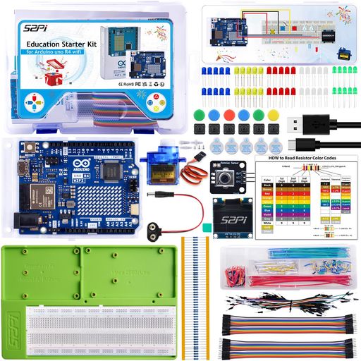 【基礎学習スターターキット】完全なセットには、Arduino UNO R4 WiFi開発ボード、電子部品、接続ケーブル、詳細な取扱説明書が含まれています。 【オリジナル開発カード】UNO R4 WiFiカードは、ワイヤレス接続用のWiFiチ...