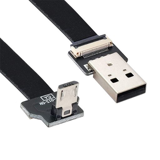 下向きUSB 2.0 Type-AオスからマイクロUSB 5ピンオスデータフラットスリムFPCケーブル、FPV&amp;ディスク&amp;電話ケーブルの長さ:200cm ケーブルはUSB 2.0データ(480Mbps)のみを転送します。 こ...