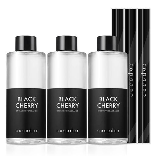 【ブラックチェリー】グレープとリンゴの甘さをミックスし、ブラックチェリーならではの甘くて神秘的な香りがインテリアを明るくします。 【リードディフューザーリフィルセット】200mlのプレミアムオイルx3本とファイバースティック15本入り。洗練...