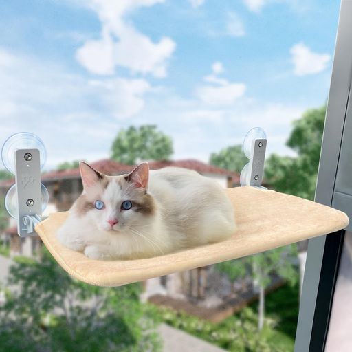 インドア 【カーテンの閉まりを邪魔しないハンモック】使用しない時窓にピッタリ折り畳み可能なデザイン。必要な時のカーテンの閉まりに邪魔しない。最新吸盤に革新、耐荷重25KGにアップ。52*30の広いスペースでねこ2匹も活動自由 【両面使用可能...