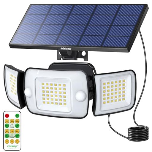 【ジャイアント広角照明:intelamp 超高輝度ソーラーライト(108個の高輝度LED・最大1200ルーメン)】 LEDフラップを広げることで、最大270度の照射角を実現。広範囲をしっかりと照らし、約70平方メートルのエリアをカバー。足元...