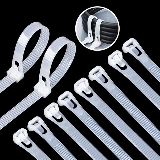 【耐候性タイプ&amp;自由調節】仕様(幅:7.6mm、長さ:300mm、色:ホワイト、引張強度:100ポンド)プッシュ式バックル設計で取り外しも簡単です。何度も再利用できるので、節約と環境保護に役立ちます。動作温度は-25〜85°Cで、耐...